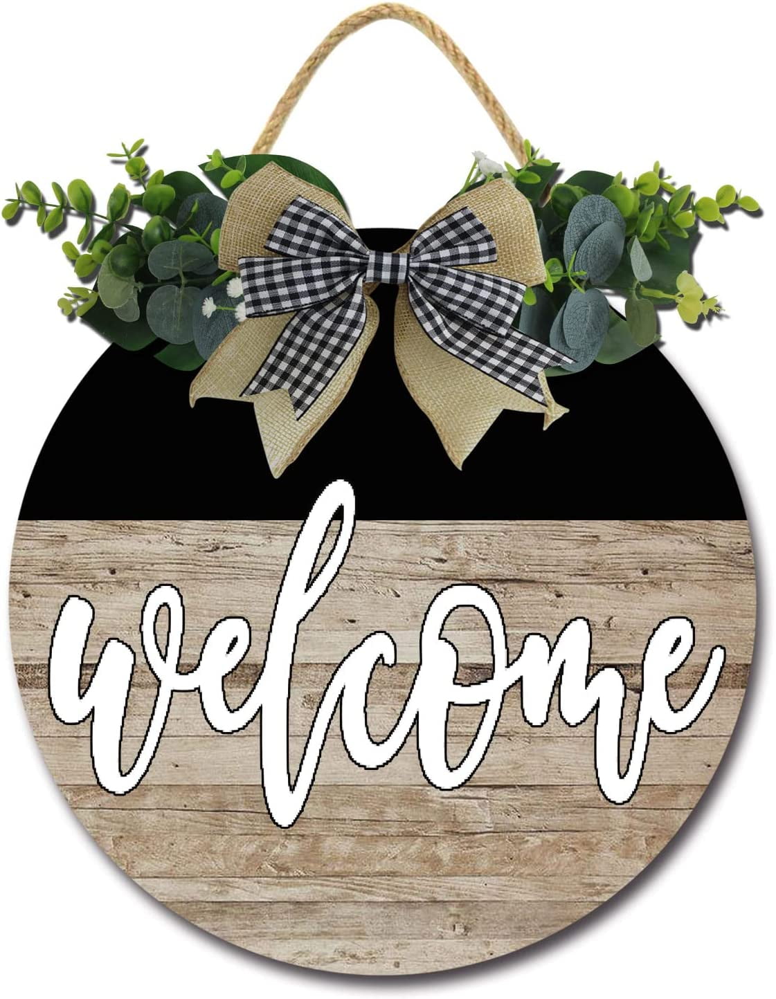 Eveokoki 11" Welcome Rustic Round Wooden Sign with Hook, Wall Sign ...