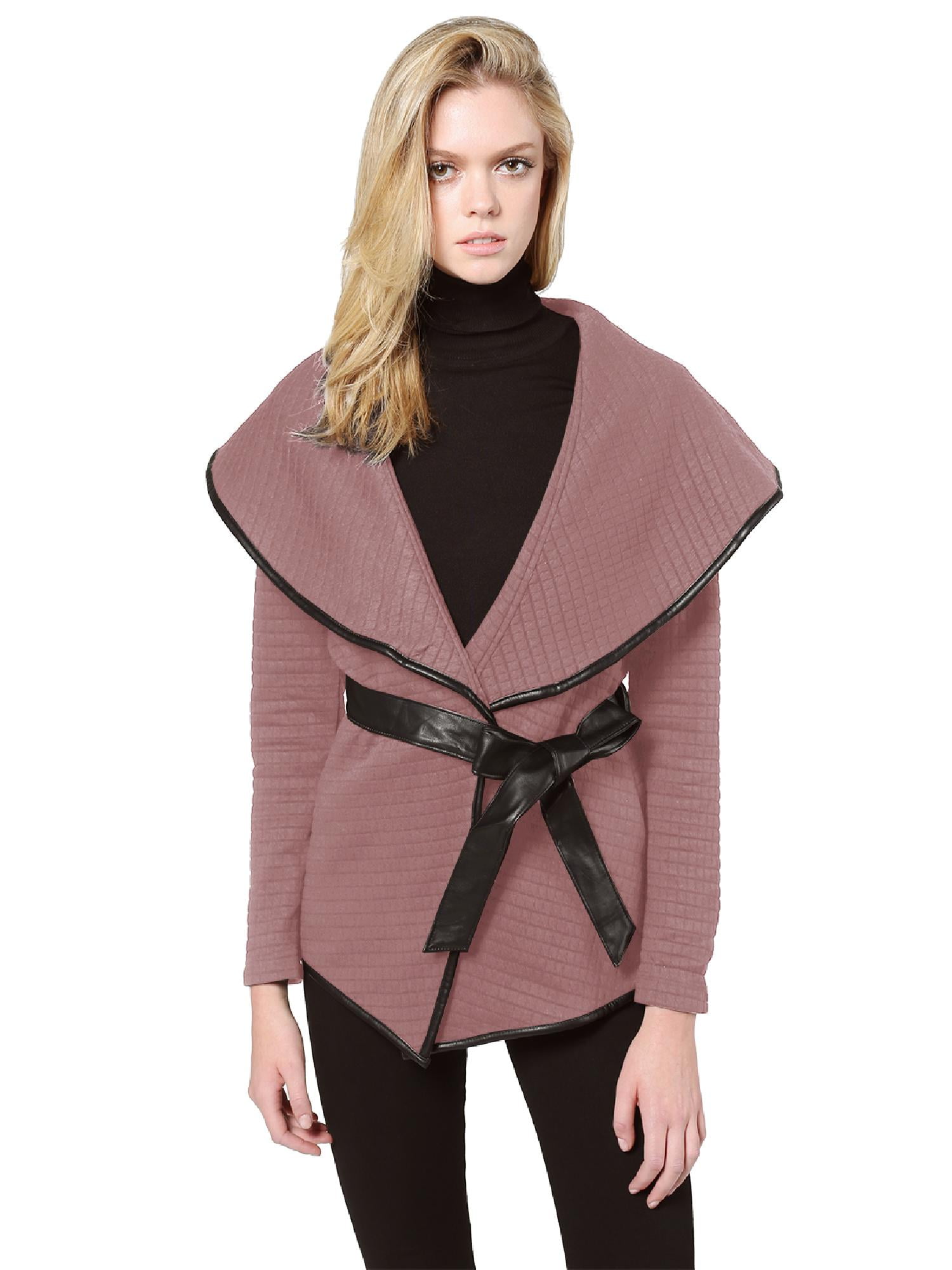 FashionOutfit Women's Casual Quilted Leather Biding Open Front Lapel ...