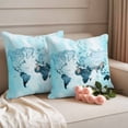 Abstract World Map Waterproof Throw Pillow Covers Set of 2 Teal Blue ...