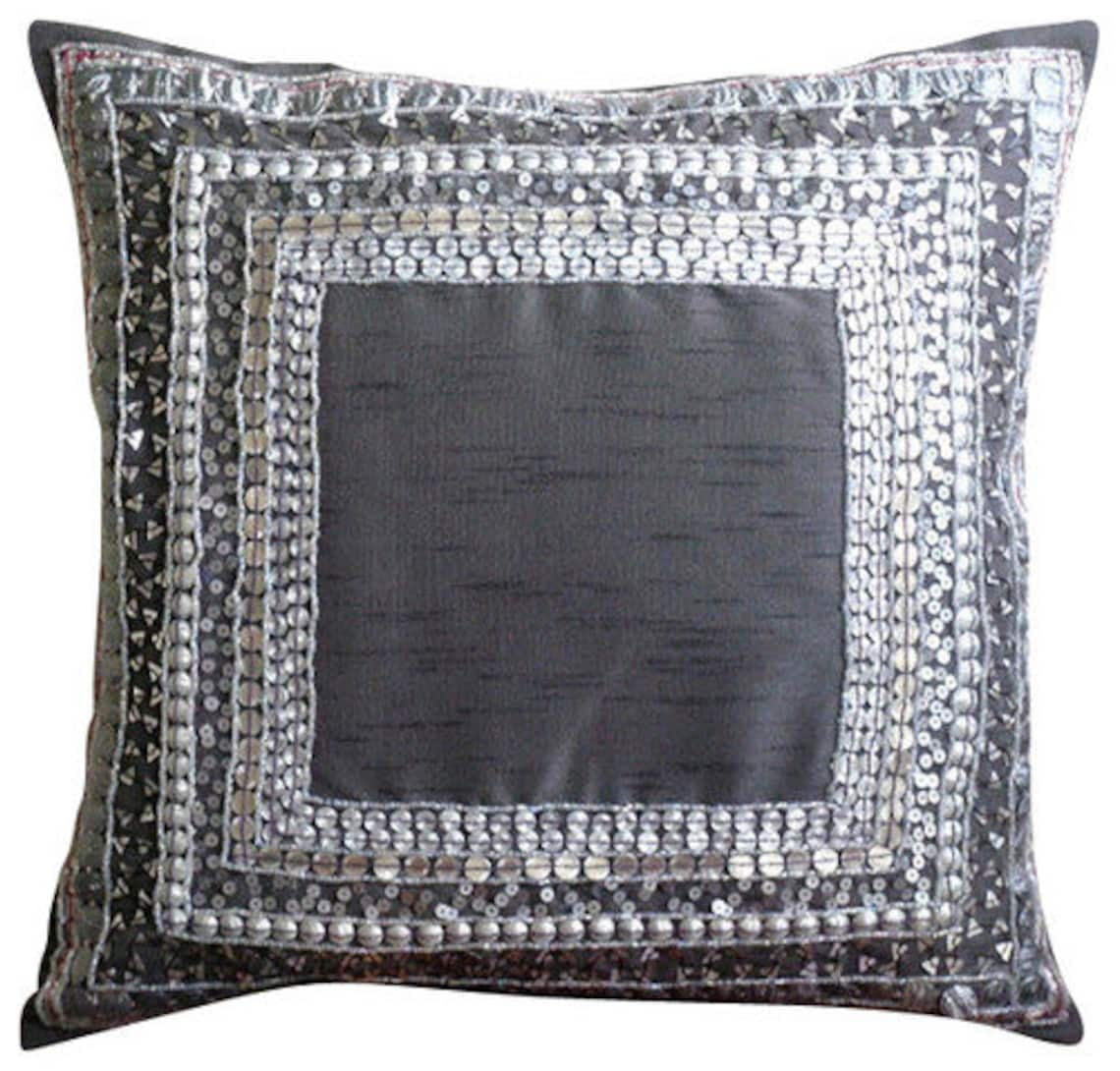24x24 Pillow Covers Grey, Luxury Grey Pillow Shams, 3D Metallic Sequins ...