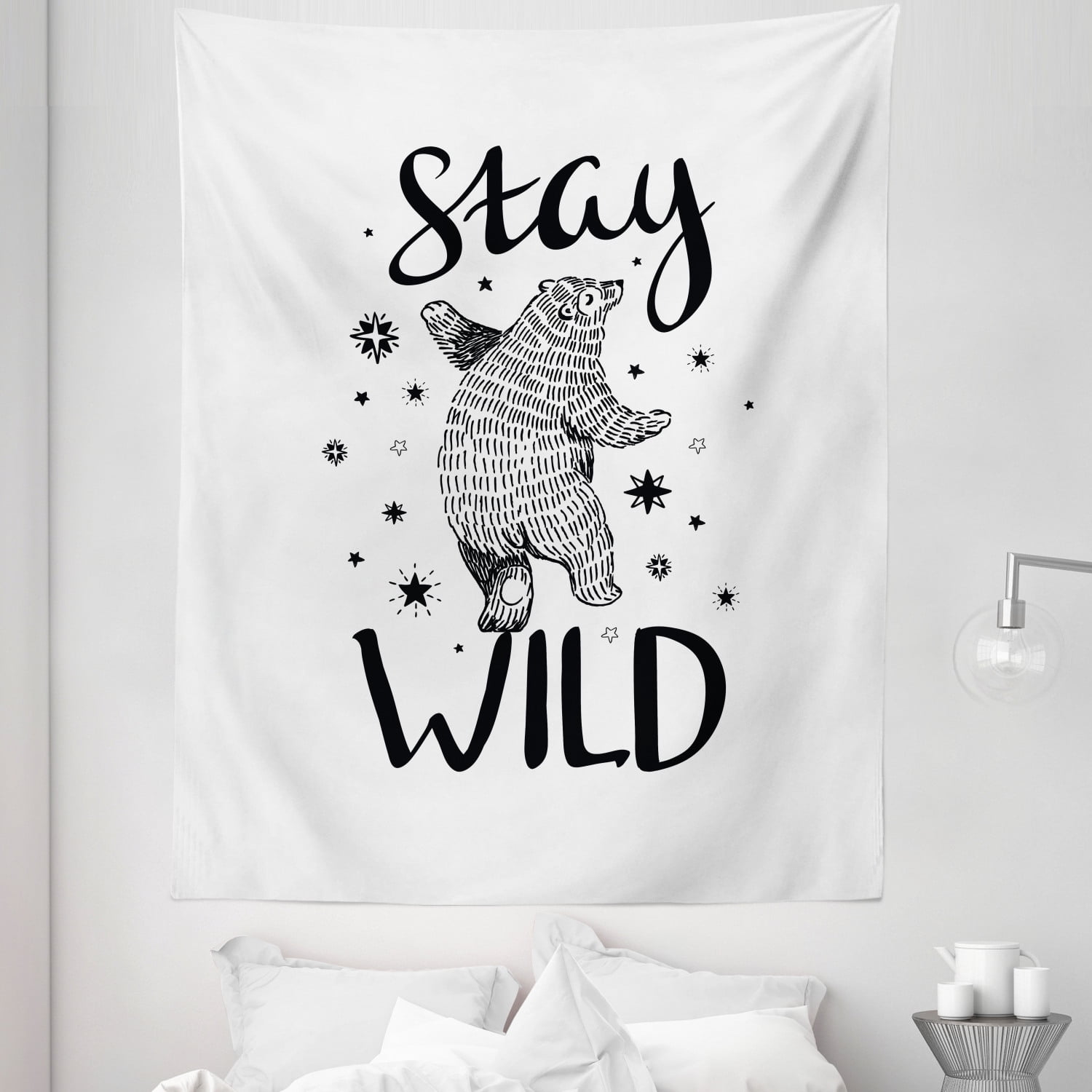 Bear Tapestry, Dancing Animal Hand Drawn Style Little Stars Stay Wild ...