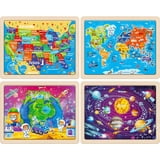SYNARRY US World Earth Solar System Wooden Puzzles for Kids Ages 3-8, 4 ...