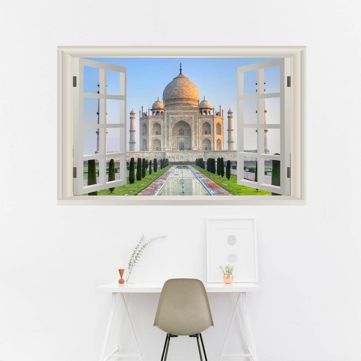 VWAQ - Taj Mahal Wall Art Decal 3D Window View Sticker Peel and Stick ...