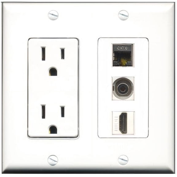 RiteAV - 15 Amp Power Outlet 2 Port HDMI 1 Port 3.5mm Decorative Wall ...