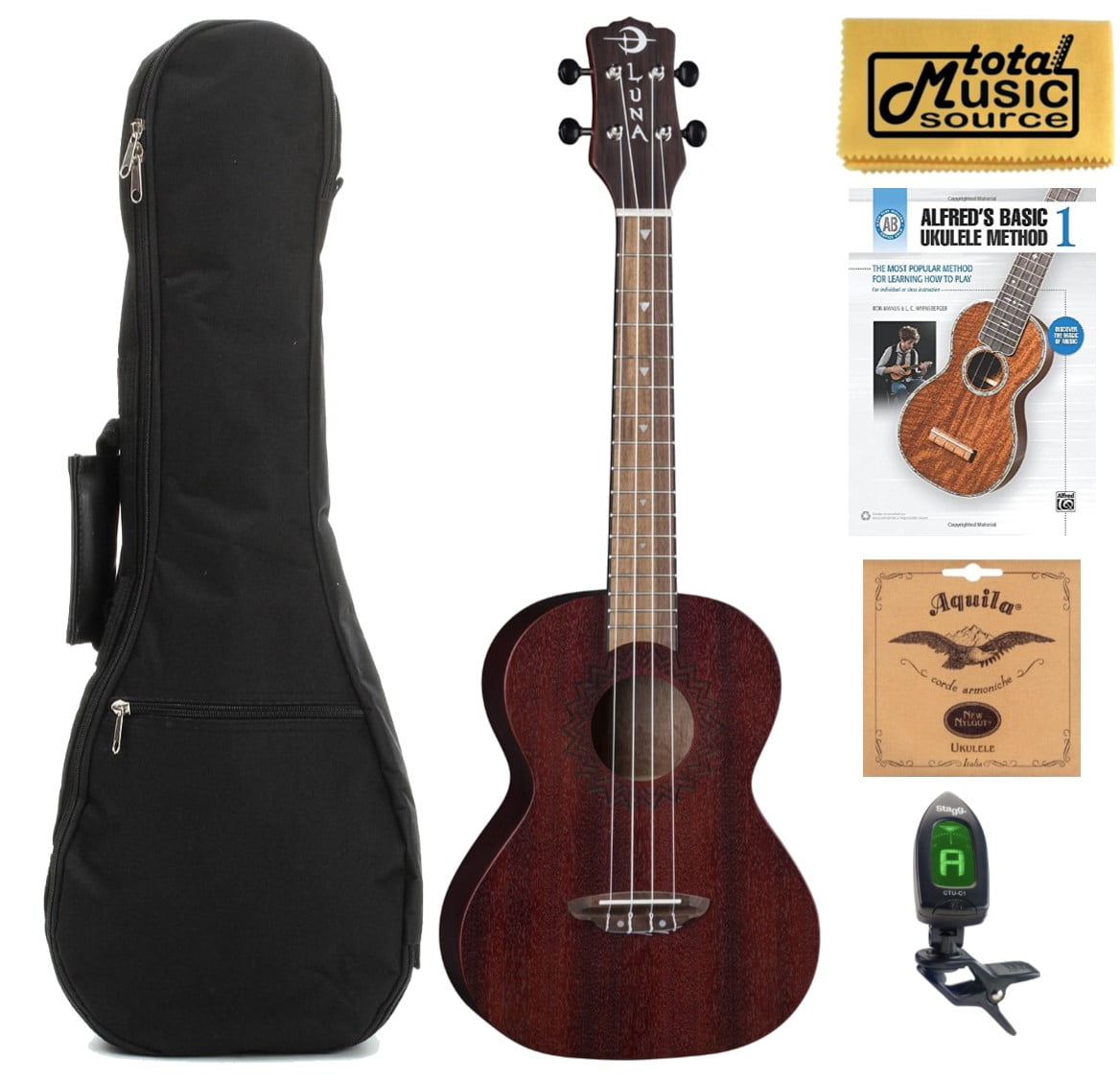 Luna UKE VMT RDS Vintage Mahogany Tenor Ukulele TMS Book Bundle - Red ...