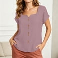 MaFYtyTPR Women's Square Neck Short Sleeve Top with Button Detail ...