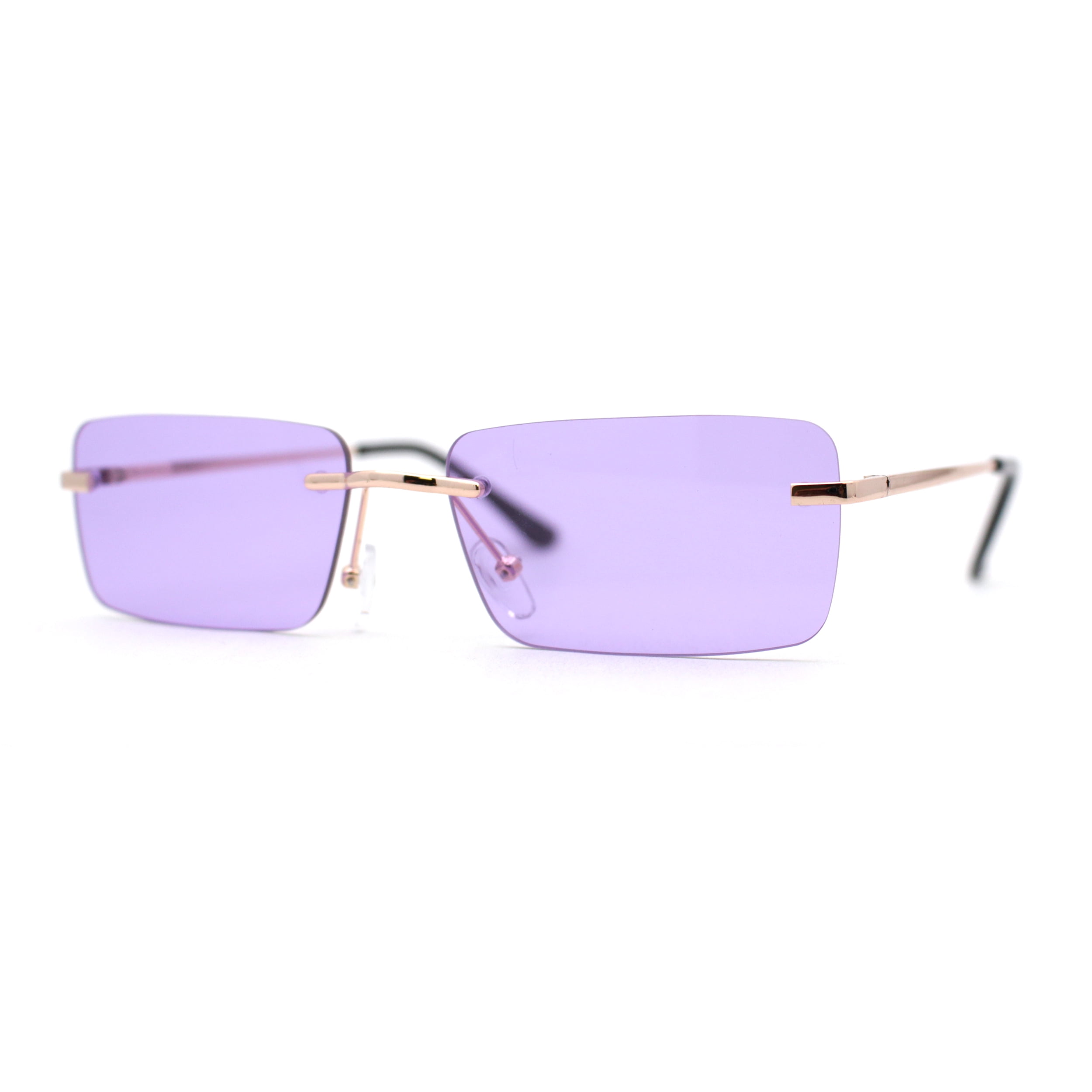 Rimless Rectangular 90s Elegant Metal Rim Sunglasses Gold Purple ...