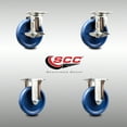 5 Inch 316SS Solid Polyurethane Swivel Top Plate Caster Set 2 Brake 2 ...