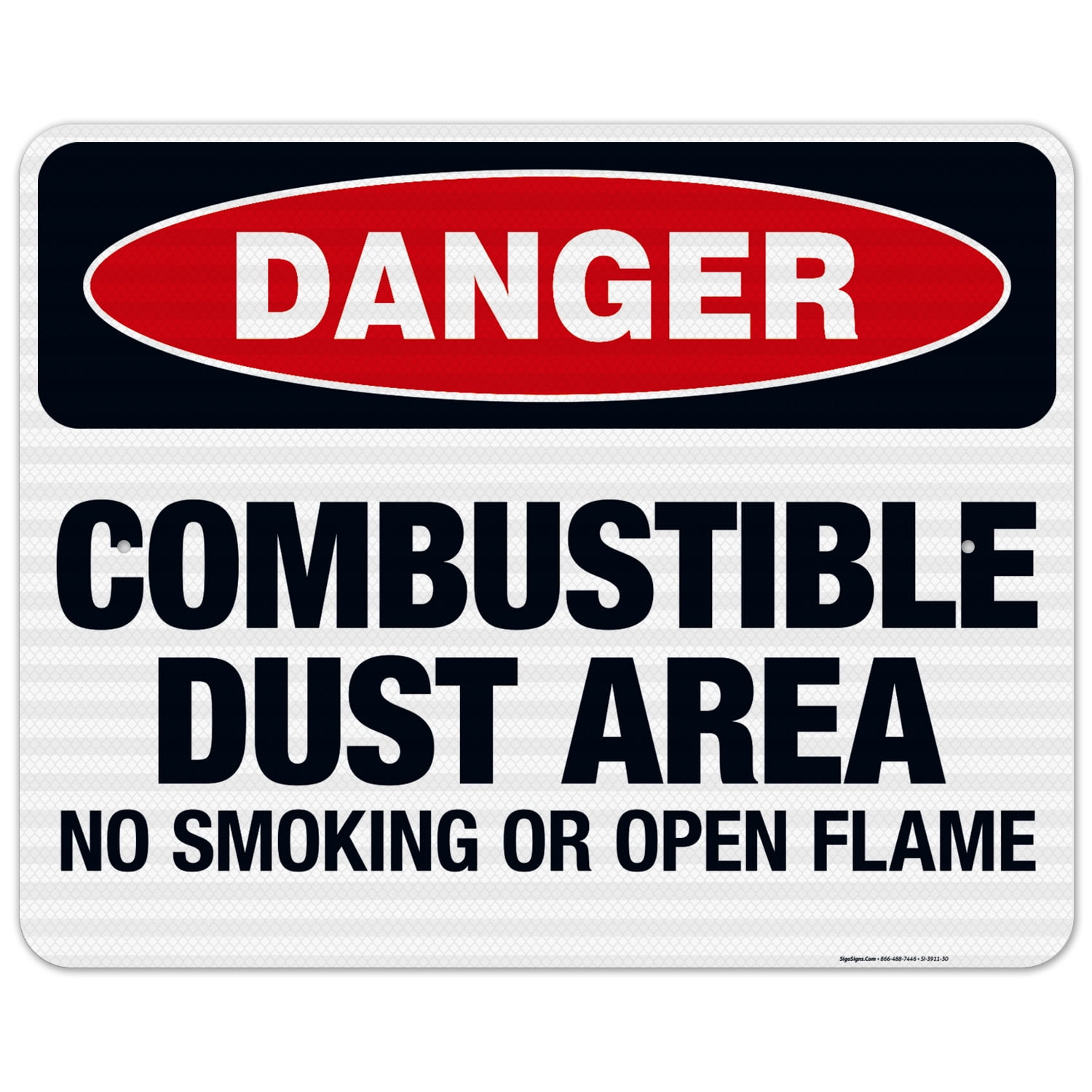 Combustible Dust Area No smoking Or Open Flame Sign, OSHA Danger Sign ...