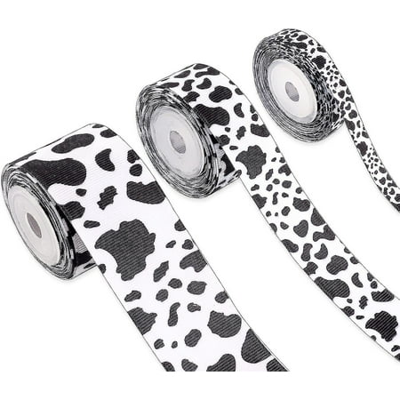 3 Rolls 15 Yards/ 13.5m Cow Print Polyester Ribbons, Black And White ...