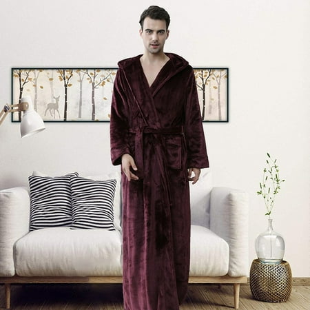 VOIANLIMO Long Hooded Robe for Men Luxurious Flannel Fleece Full Length ...