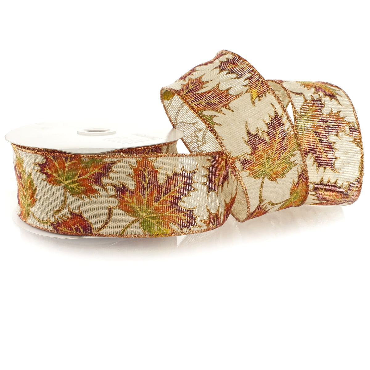 Ribbon Traditions 2 1/2" Wired Ribbon Fall Leaves On Natural Burlap 25 ...
