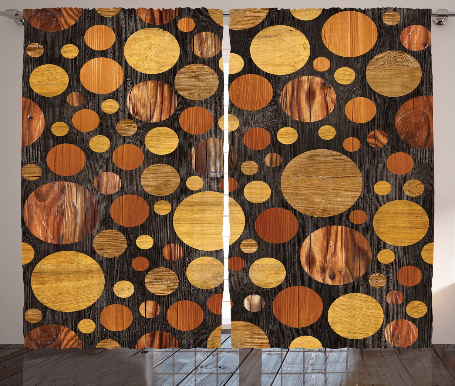 Wooden Curtains 2 Panels Set, Brown Wood Textures Abstract Pattern ...