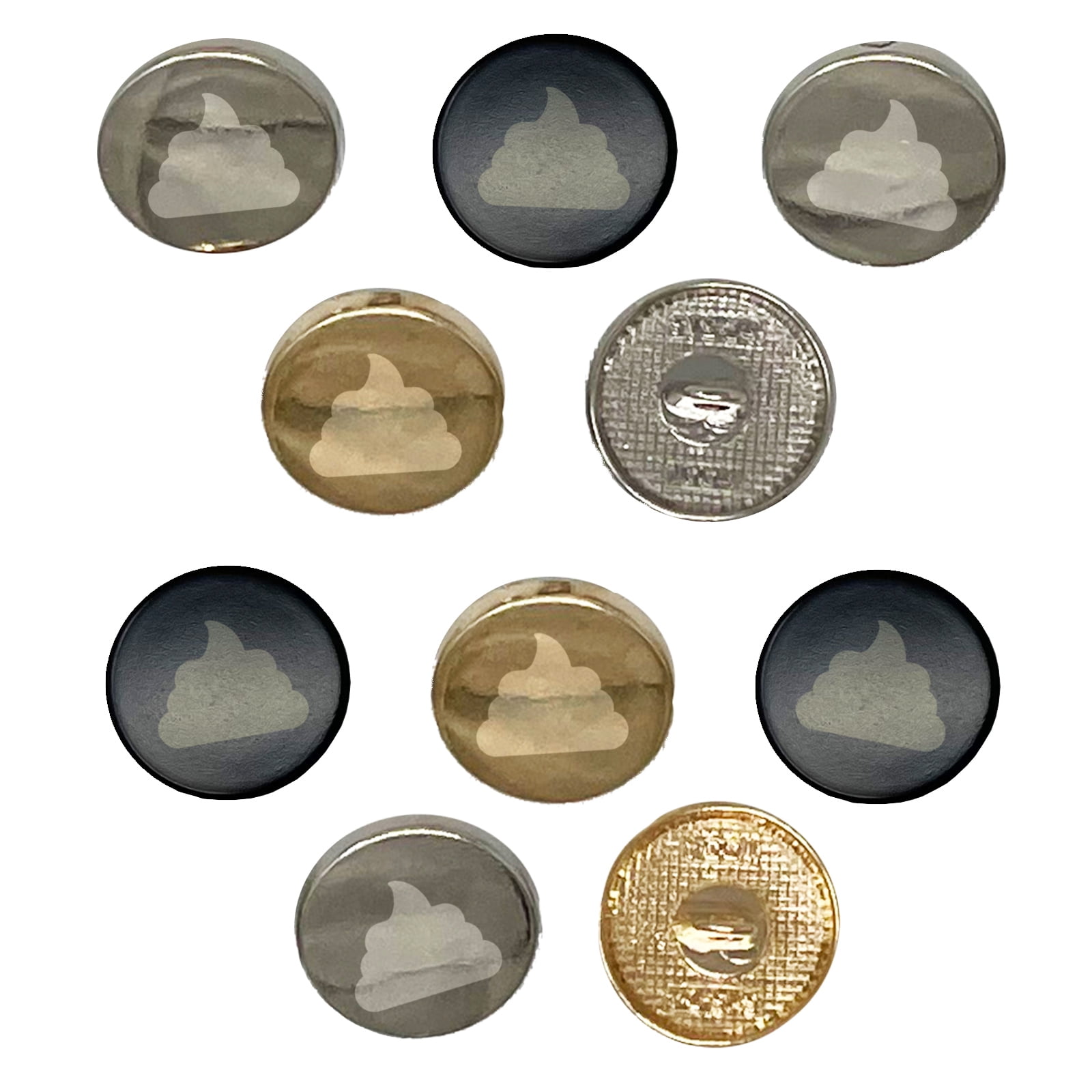 Poop Symbol Emoticon Solid Set of 10 Metal 0.6" (15mm) Sewing Shank ...