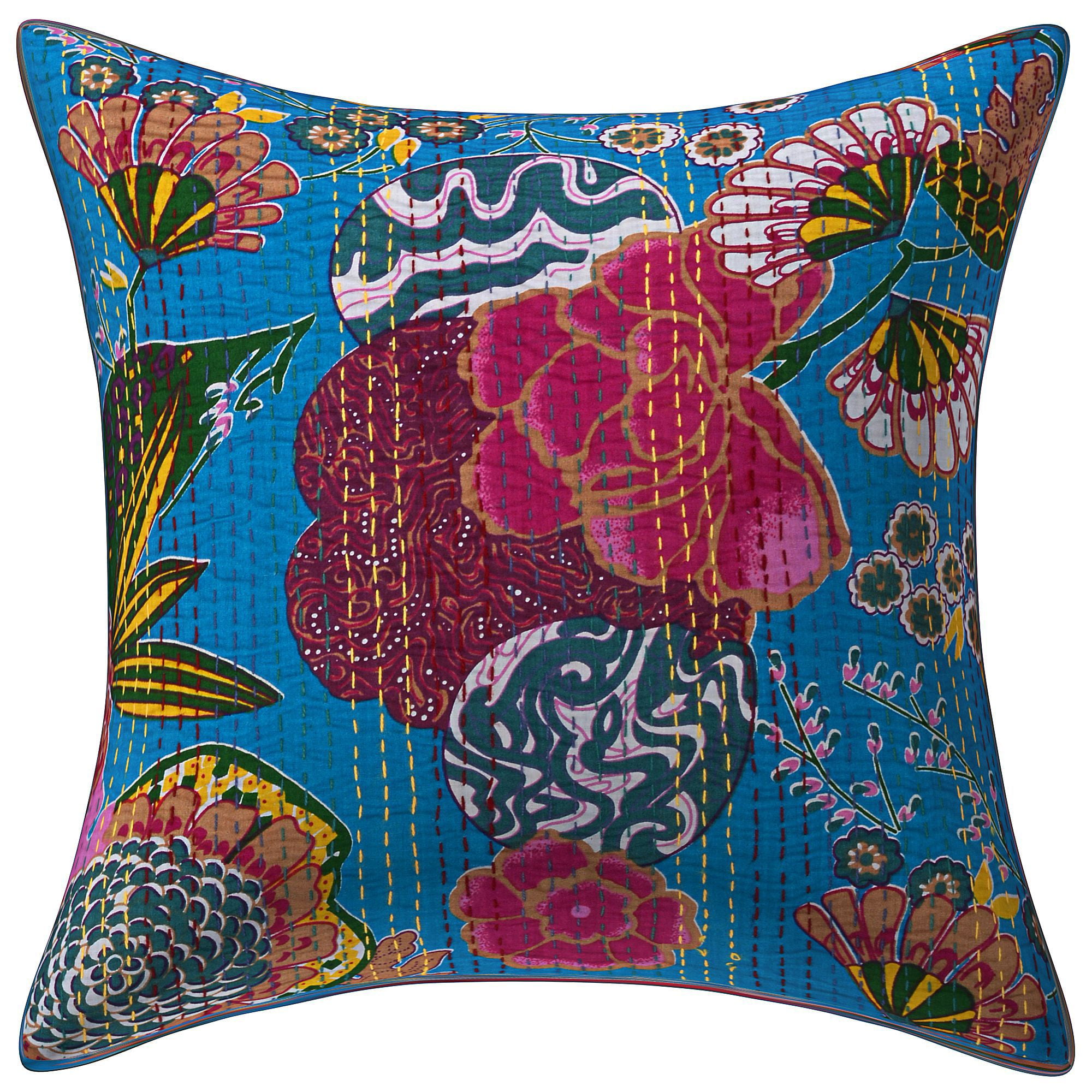 Stylo Culture Indian Chair Seat Throw Pillow Cover 18 x 18 Kantha ...