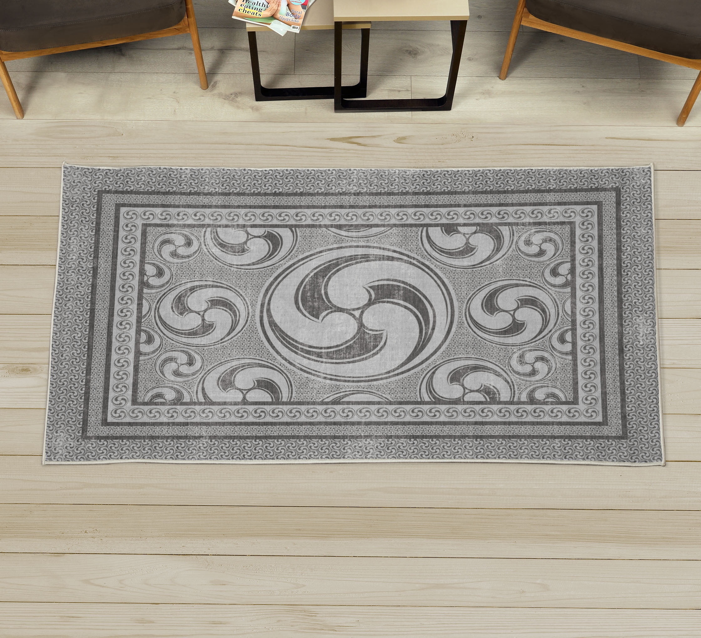 Geometric Decorative Rug, Whirling Look Abstract Circle Design Rounds ...