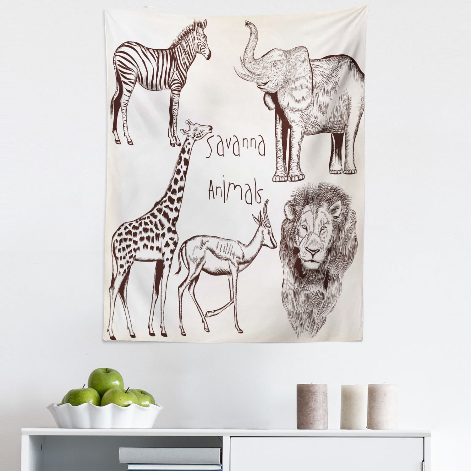 Safari Tapestry, Composition of Tropic Wild Savannah Animals Lion ...