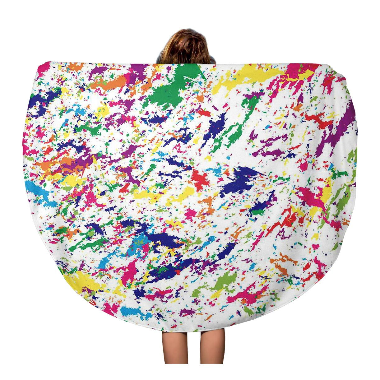 SIDONKU 60 inch Round Beach Towel Blanket Watercolor Dots Pattern Hand ...