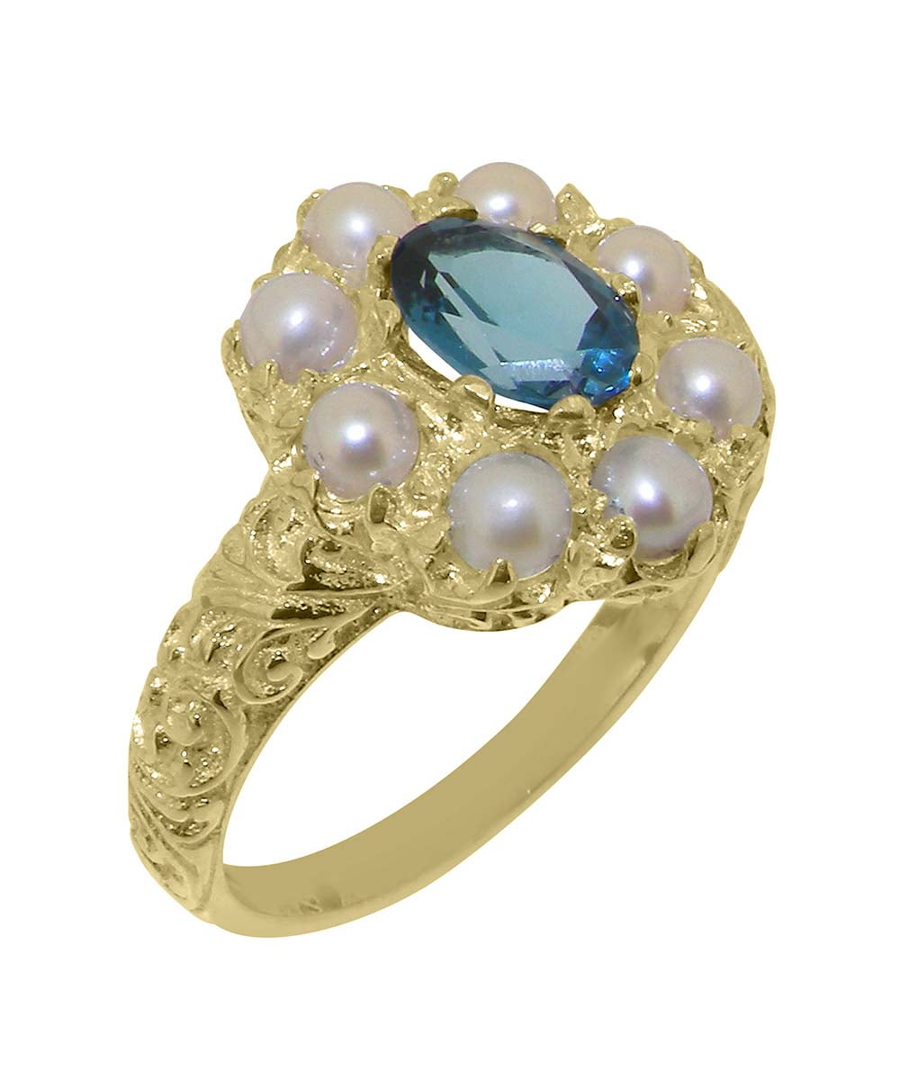 LBG British Made 9k Yellow Gold Natural London Blue Topaz & Cultured ...