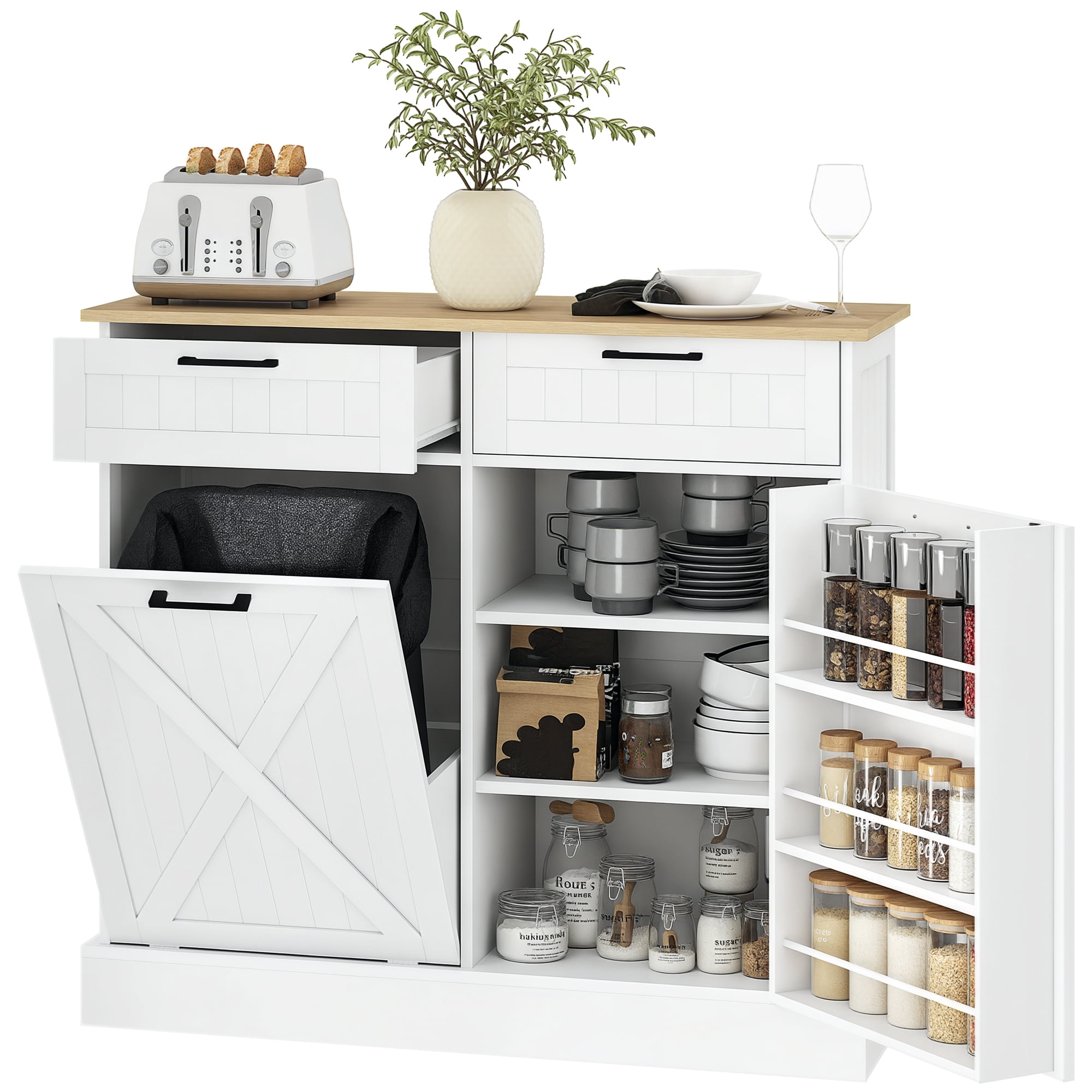 Click here for Homcom Tilt Out Trash Cabinet  Kitchen Island With... prices