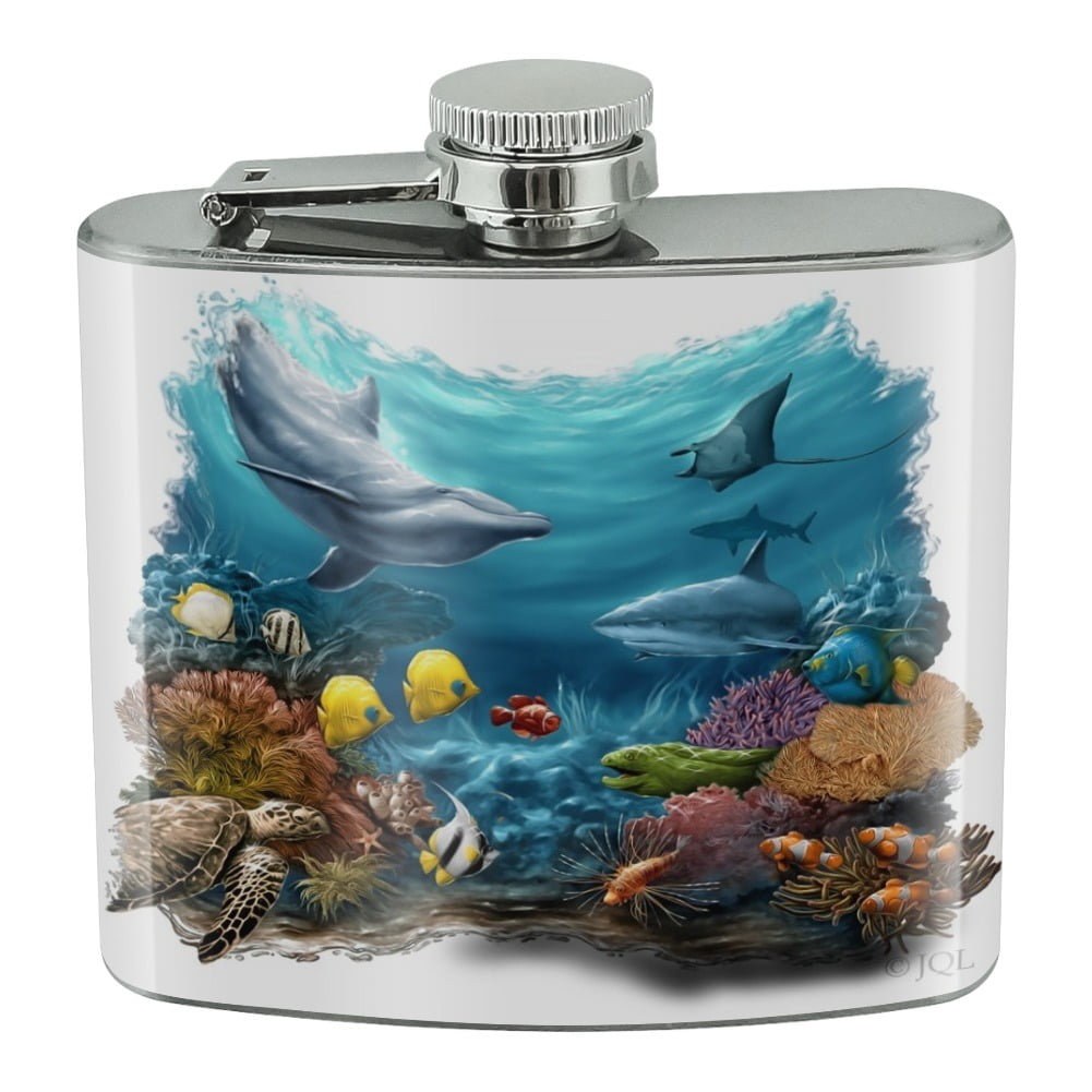 Coral Reef Ocean Scene Dolphin Turtle Shark Stingray Fish Stainless ...