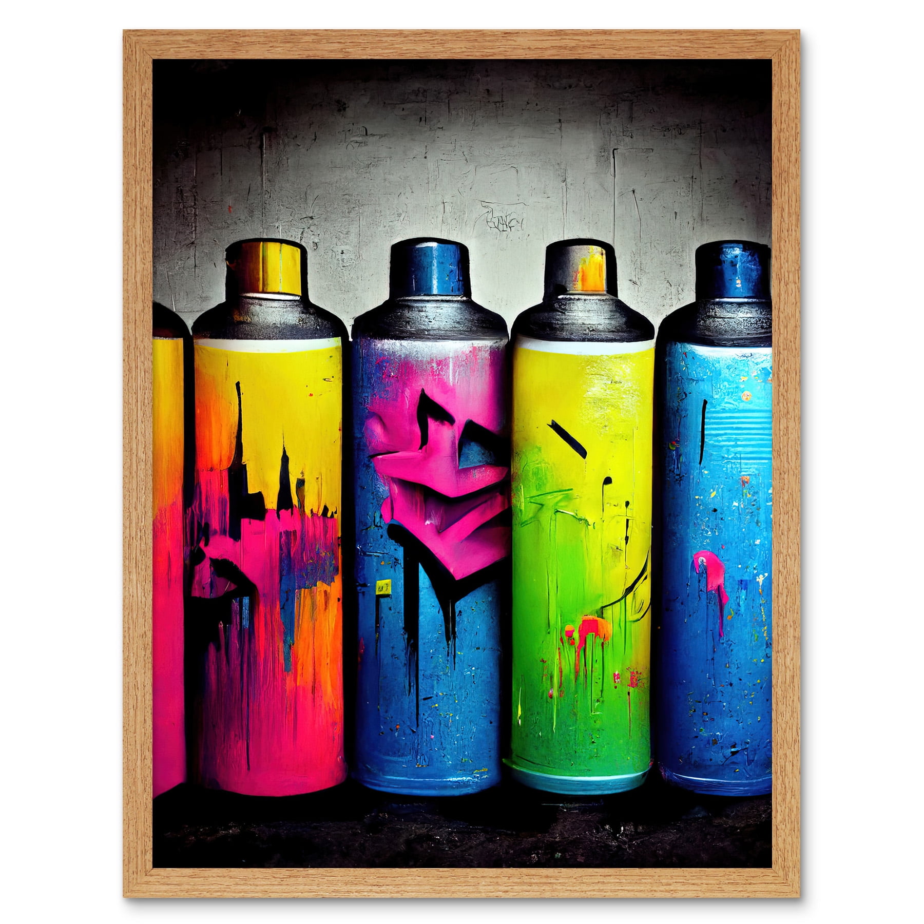 Colour Spray Paint Graffiti Cans Street Illustration Art Print Framed ...