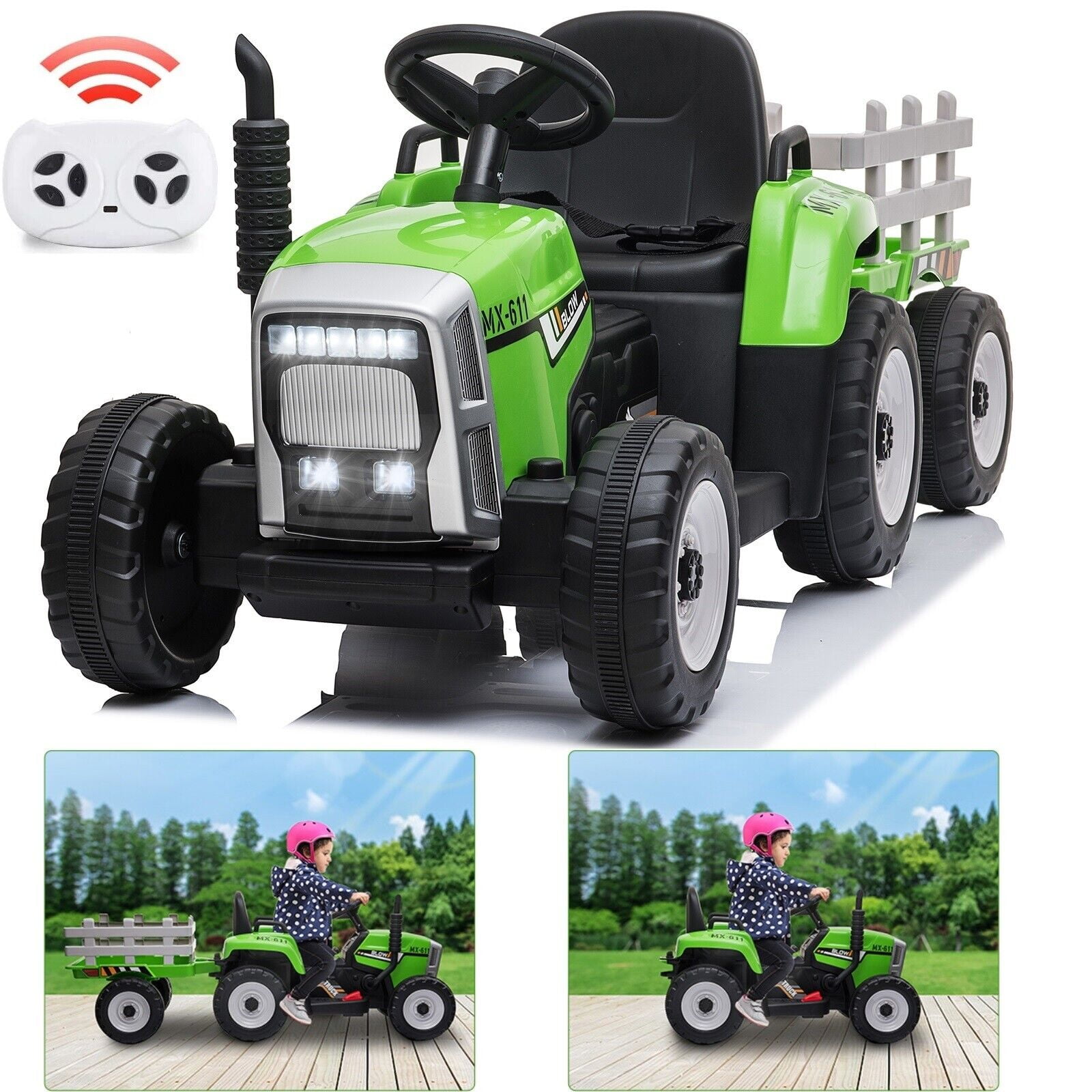 Dazone 12V Kids Ride On Tractor, Toddler Electric Tractor with Trailer ...