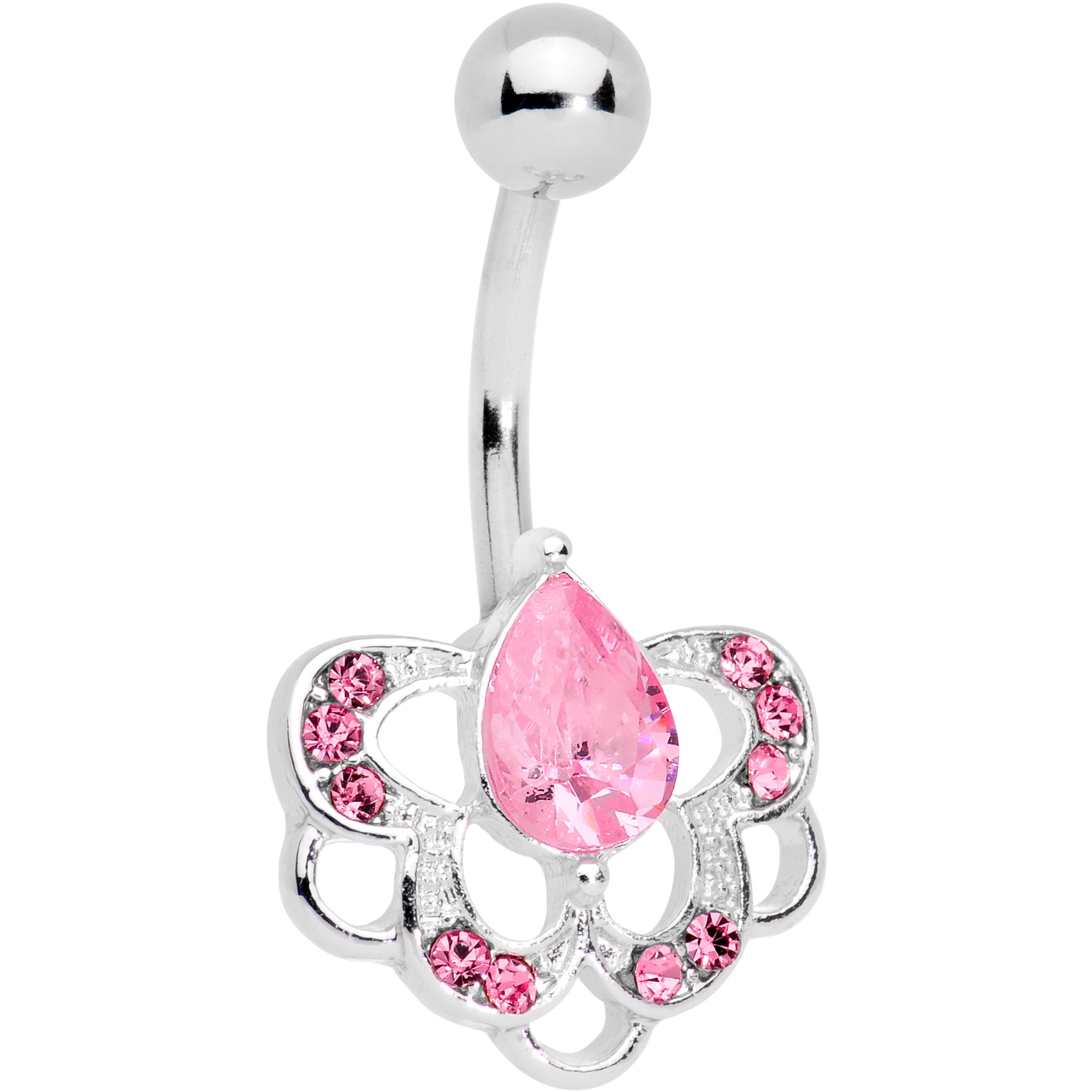 Body Candy Steel Pink Accent Delightful Art Deco Belly Button Ring ...