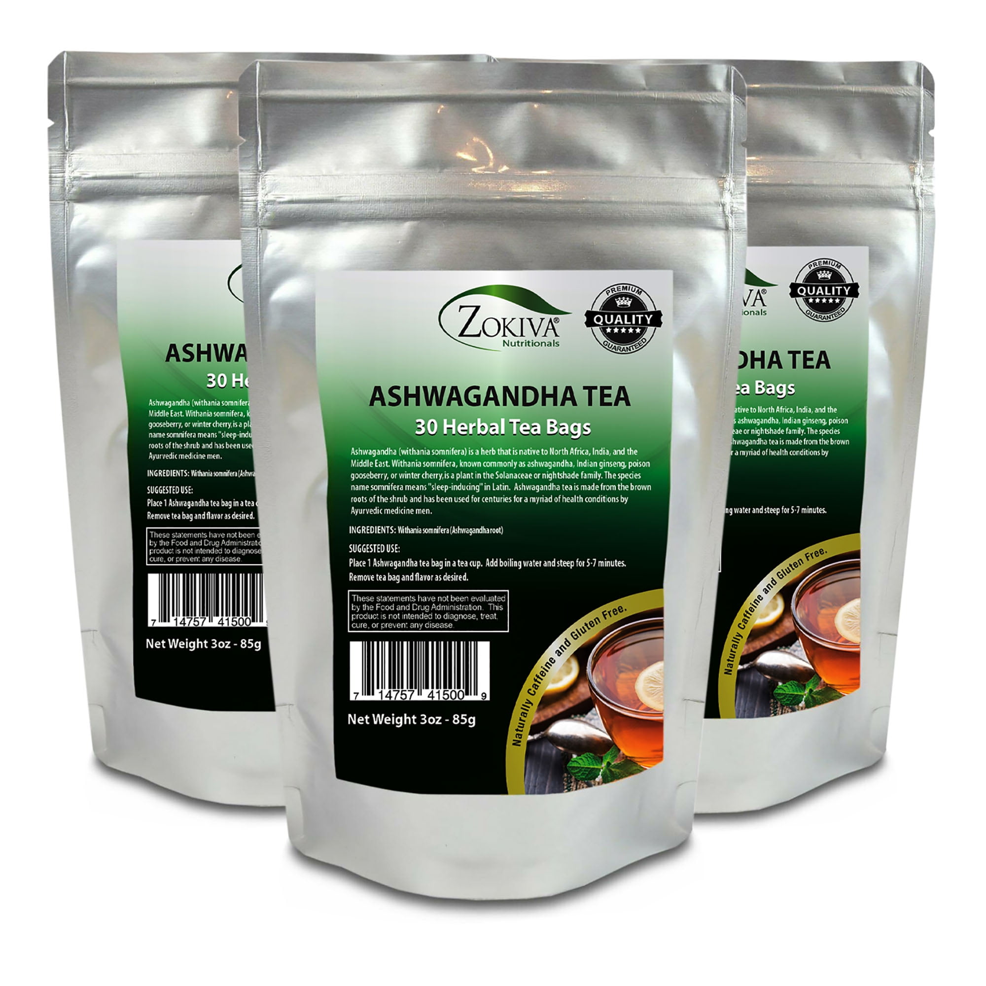 Ashwagandha Tea Organic 3-PACK 90 Bags (Withania Somnifera) All Natural ...