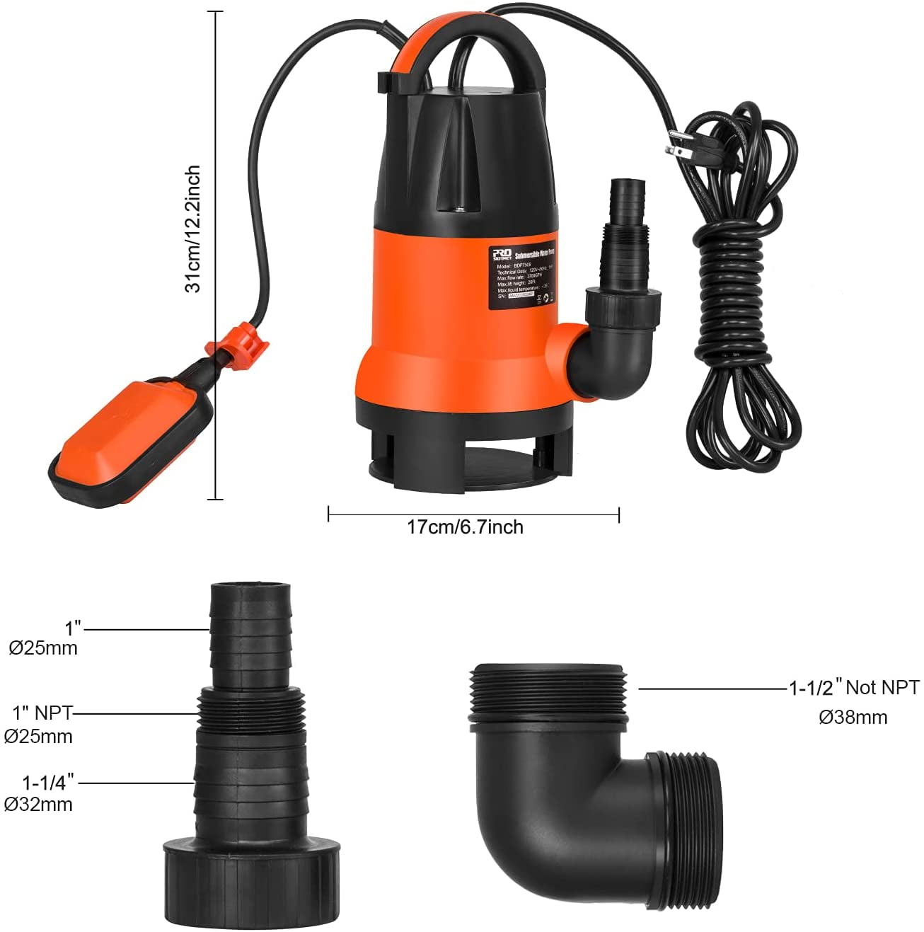 Buy Sump Pump, PROSTORMER 1HP 3700GPH Submersible Clean/Dirty Water ...