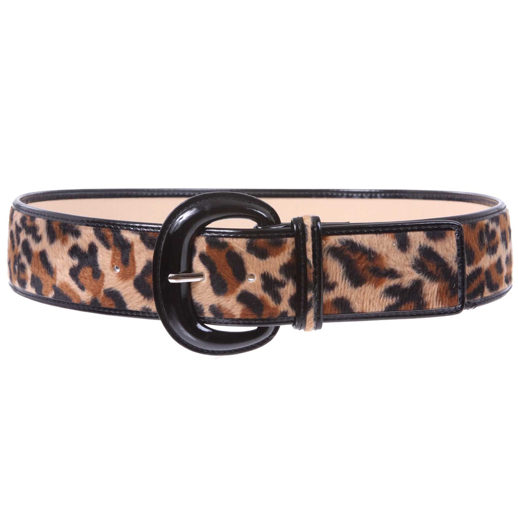 2" Wide Ladies Patent Leather Faux Leopard Animal Fur Fashion Belt ...