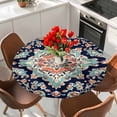 Abstract Retro Boho Aesthetic Flower Round Fitted Tablecloth with ...