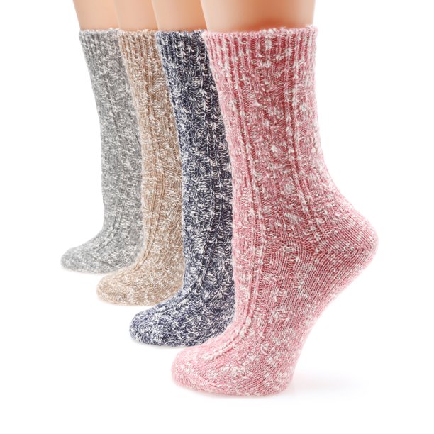 MIRMARU M105 Women's Winter 4 Pairs Wool and cotton Blend Crew Socks ...