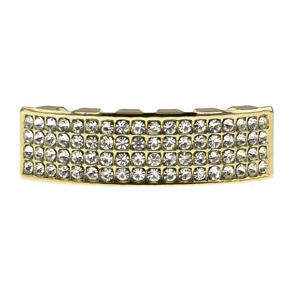 14k Gold Plated Best Grillz Four Row Bling Teeth 4 Rows Bottom Hip Hop ...