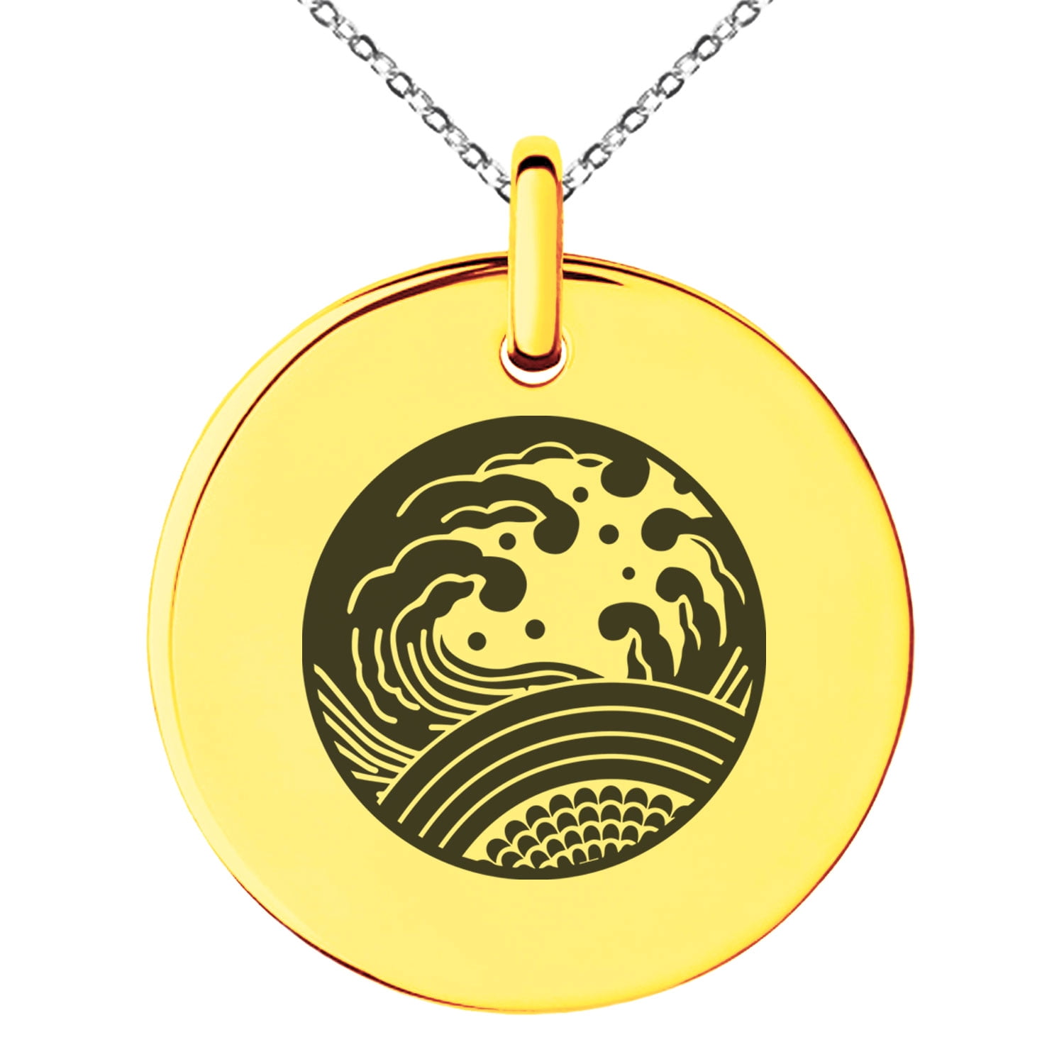 Stainless Steel Ocean Kamon Crest Engraved Small Medallion Circle Charm ...