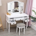 Ktaxon Tri-Folding Mirror Vanity Set with Stool, 5 Drawers Dressing ...