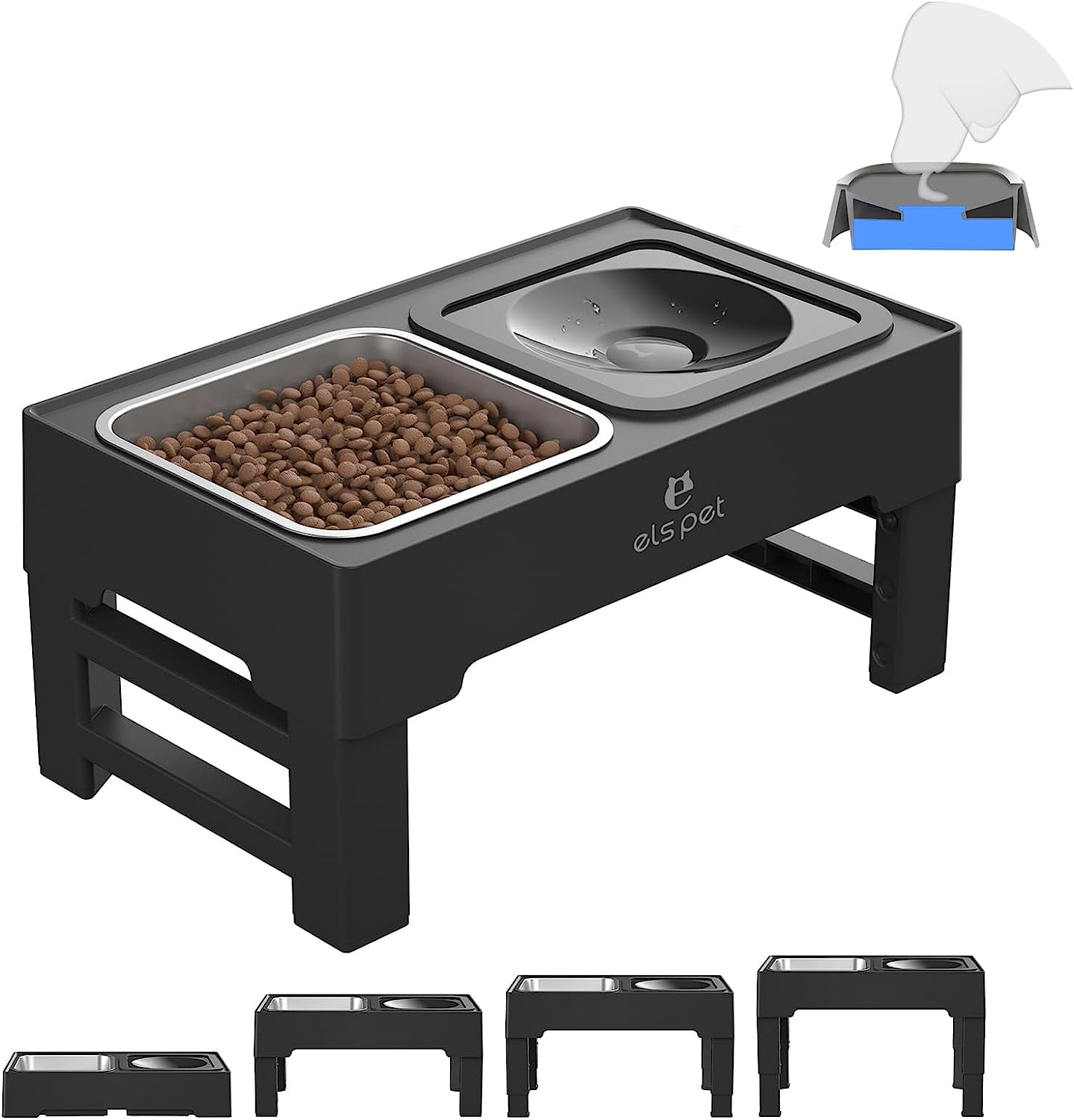 ELS PET 2-in-1 Elevated Dog Bowls 4 Height Adjustable Raised Dog Bowls ...