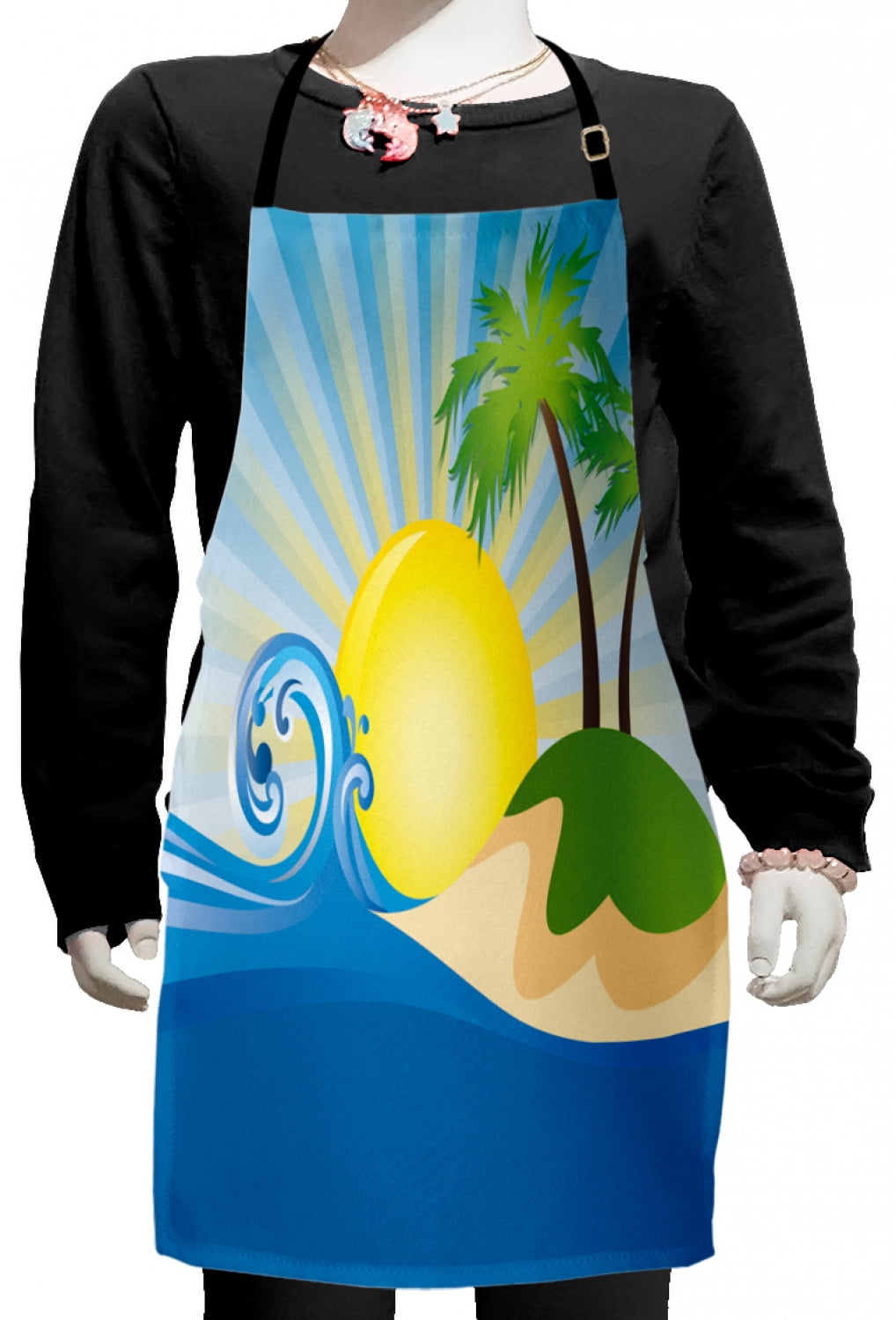 Beach Kids Apron, Summer Beach Illustration with Sun Rays Tropical ...