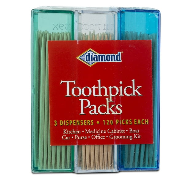 Diamond Toothpick Dispenser Packs, 3 Count, 120 Toothpicks Each ...