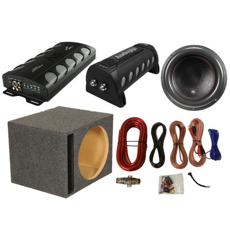 Audiopipe Amp, Capacitor, & Subwoofer w/ QPower Vented Sub Box & Wiring ...