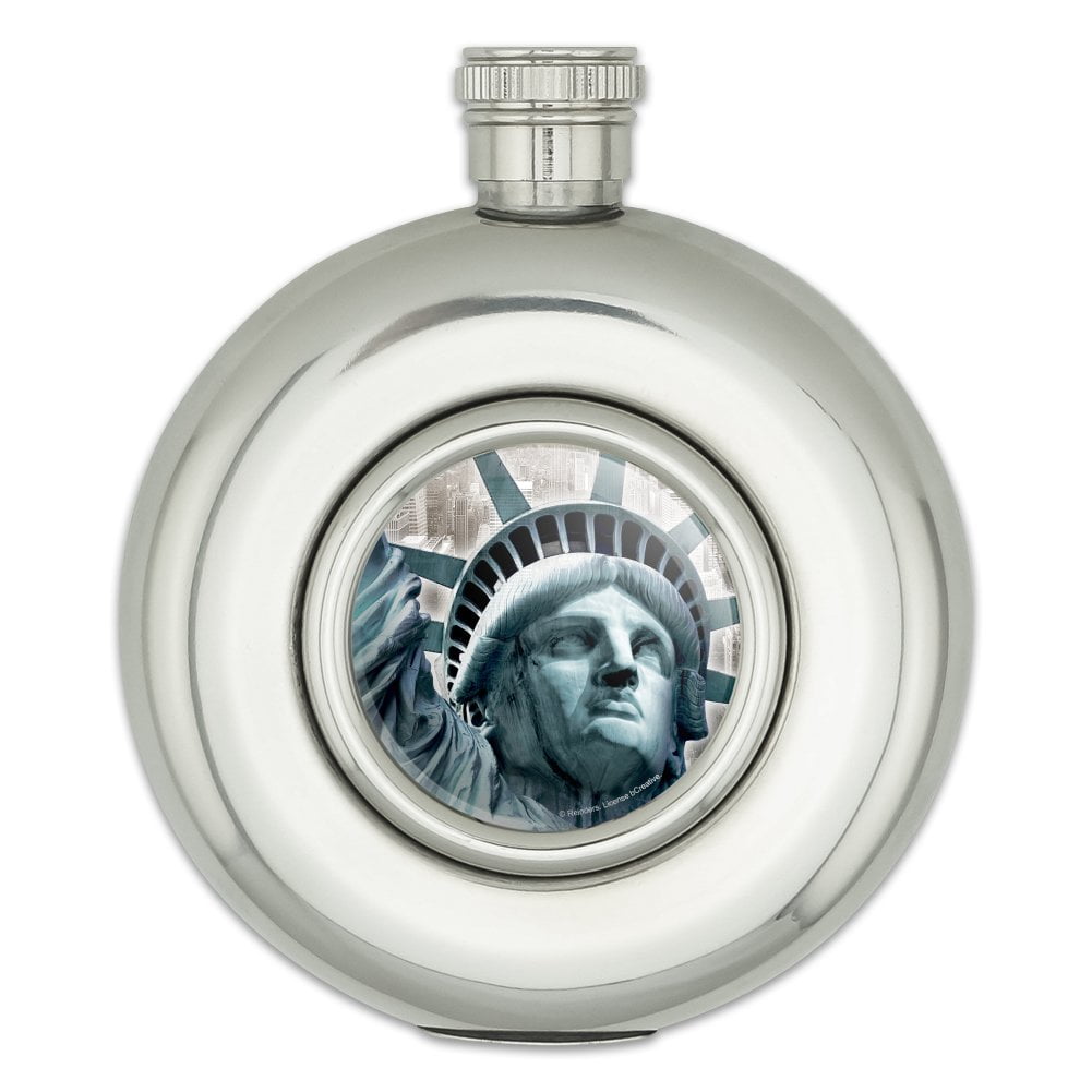 Statue of Liberty New York City Round Stainless Steel 5oz Hip Drink ...