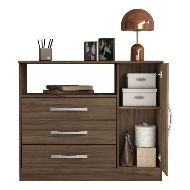 Cómoda Moderna Skal Living NT 5075 con 3 Cajones 1 Puerta Color nogal ...