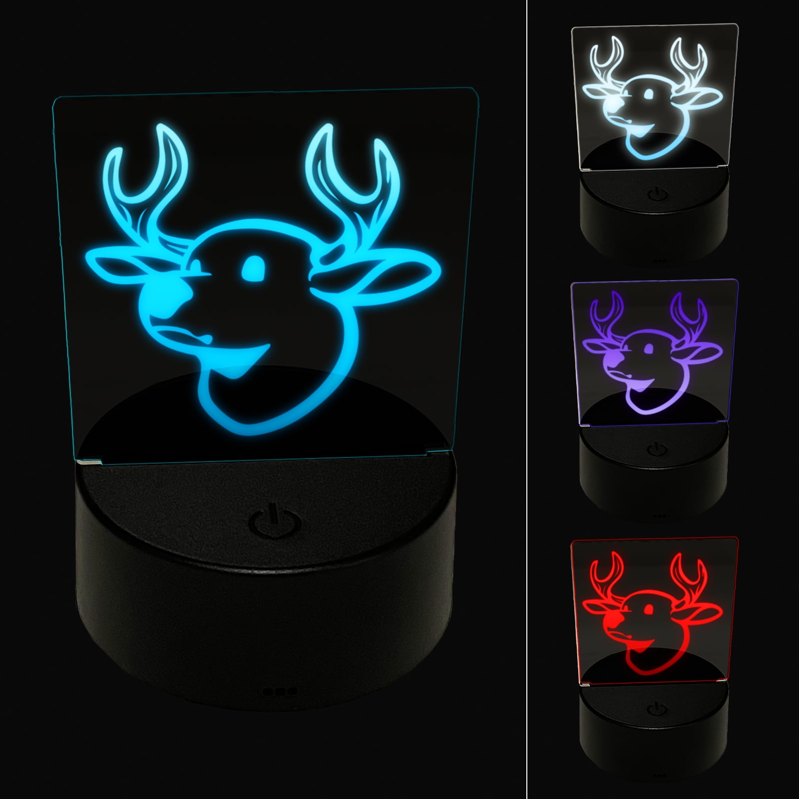 Deer Buck Head LED Night Light Sign 3D Illusion Desk Nightstand Lamp ...