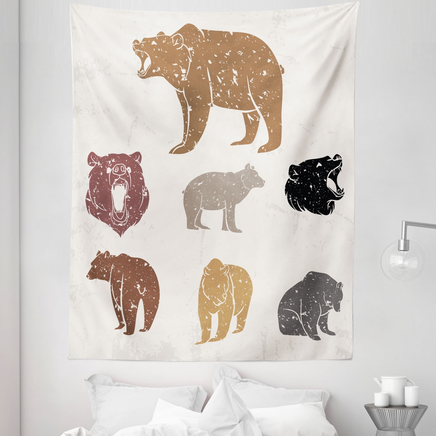 Bear Tapestry, Different Bears with Grunge Design Growling Animal ...