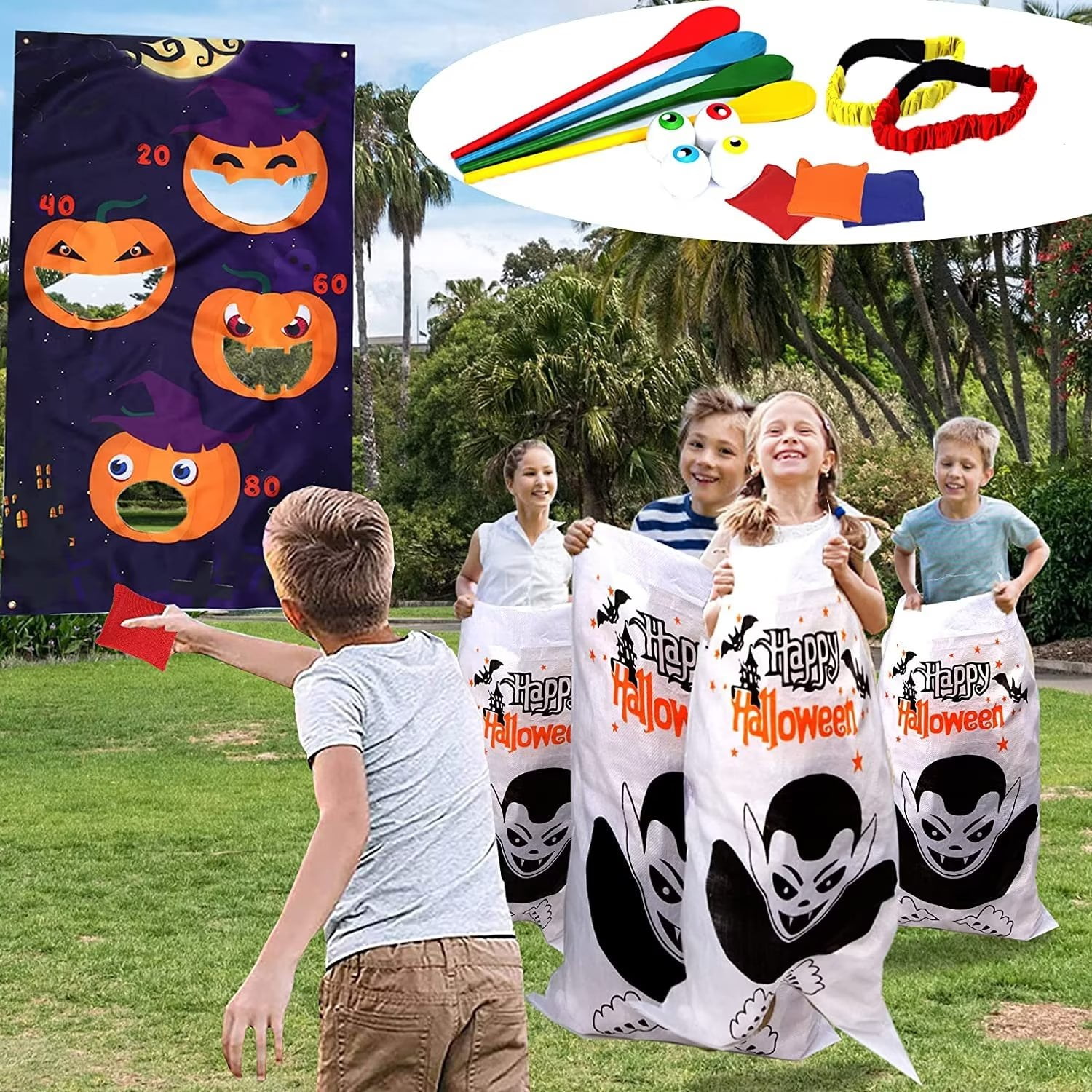 Adeeing Halloween Lawn Games Set of 18 Potato Sack Race Bags , Egg and ...