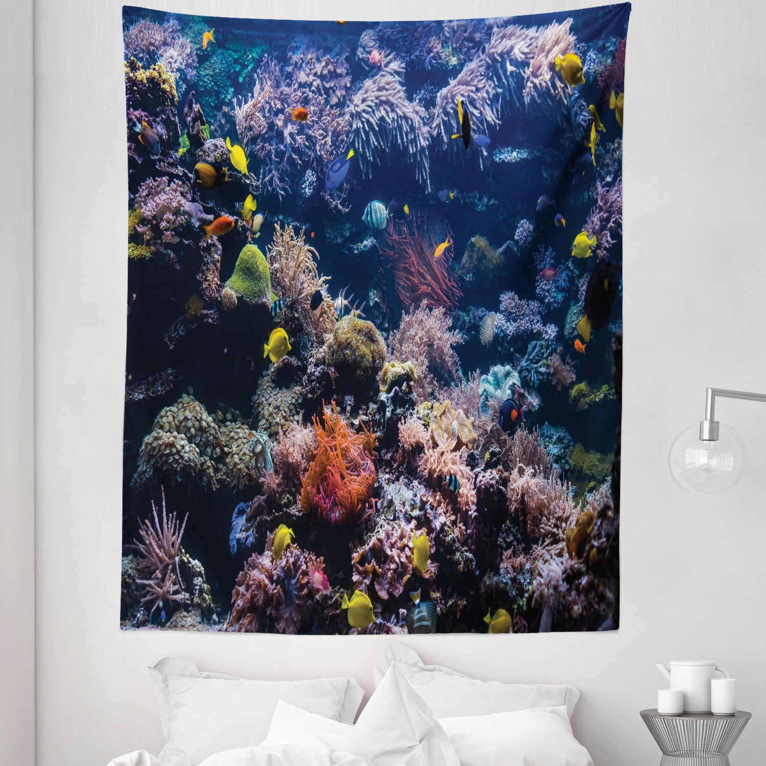 Underwater Ocean Tapestry, Sea Landscape Aquarium Fishes and Coral ...