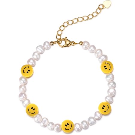 Unisex Happy Face Emoji Smiley Bead Baroque Pearl Bracelet | Walmart Canada
