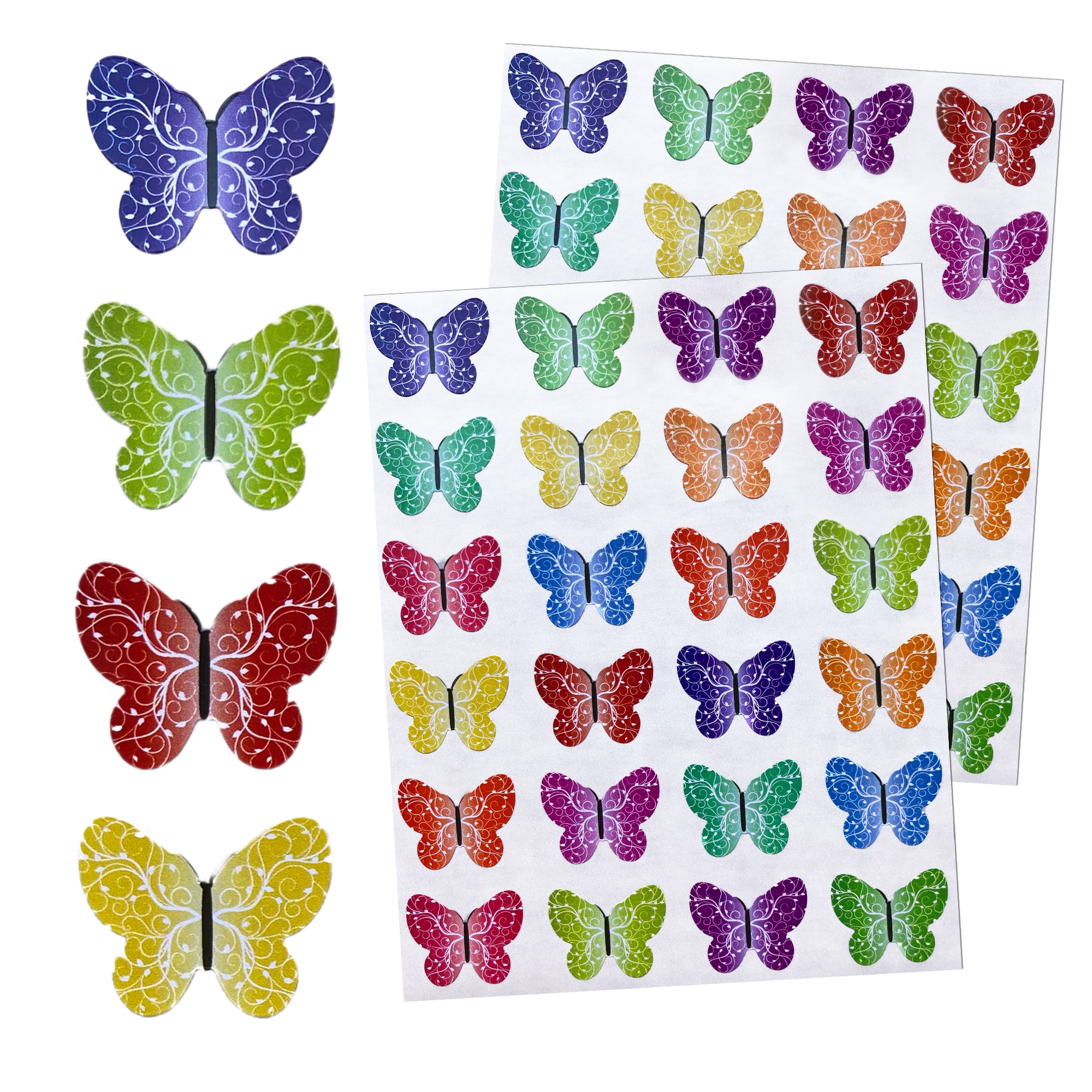 Royal Green Color Butterfly Stickers for Kids in Swirls Patterns ...