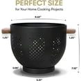 5.5QT Deep Metal Cooking Colander with Wooden Handle, Matte Black ...