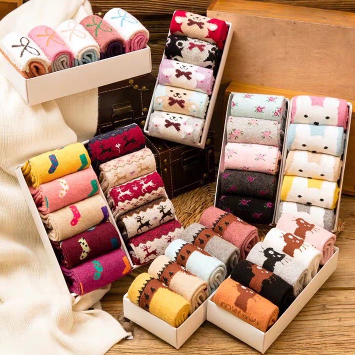 5Pair Women's Christmas Holiday Socks Cotton Xmas Socks for Girls ...